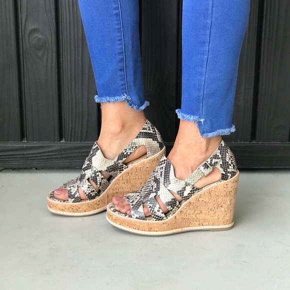 Anthropologie | Shoes | Snake Print Genuine Leather Platform Wedge ...